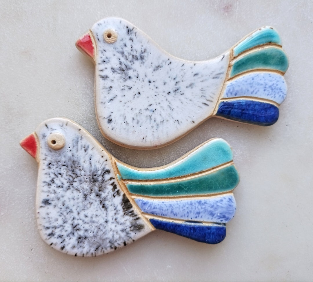 Handmade Ceramic Bird Magnets Set of 2 Fridge Magnets for Kitchen Decor ...
