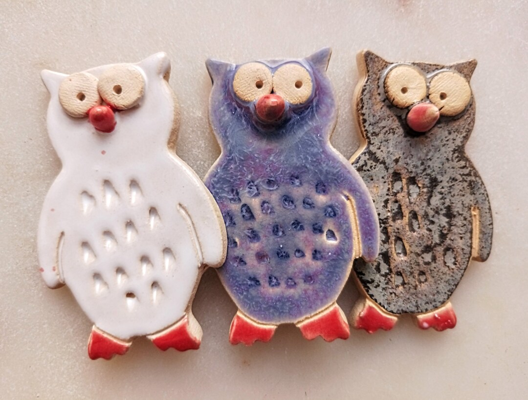 Handmade Ceramic Owl Magnets Set of 3 Fridge Magnets for Kitchen Decor ...