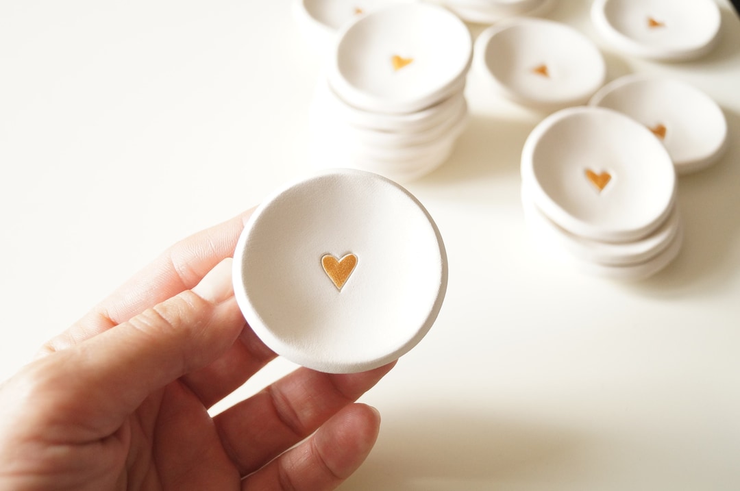 Unglazed Plate With Gold Heart • Rustic Wedding Favor / Gifts for ...