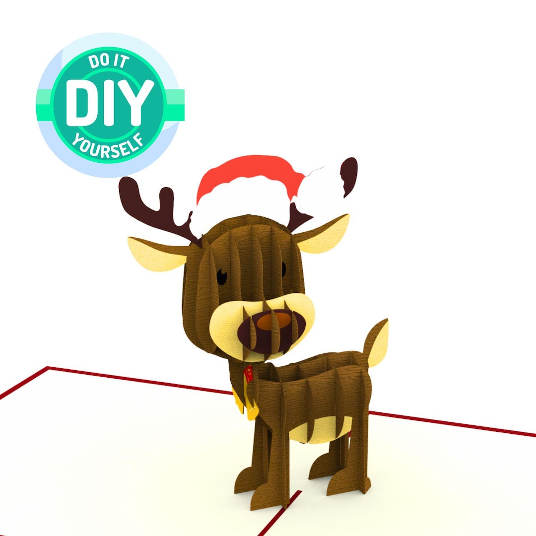 Christmas Reindeer Pop up Card Template, DIY Holiday Card SVG, Festive ...