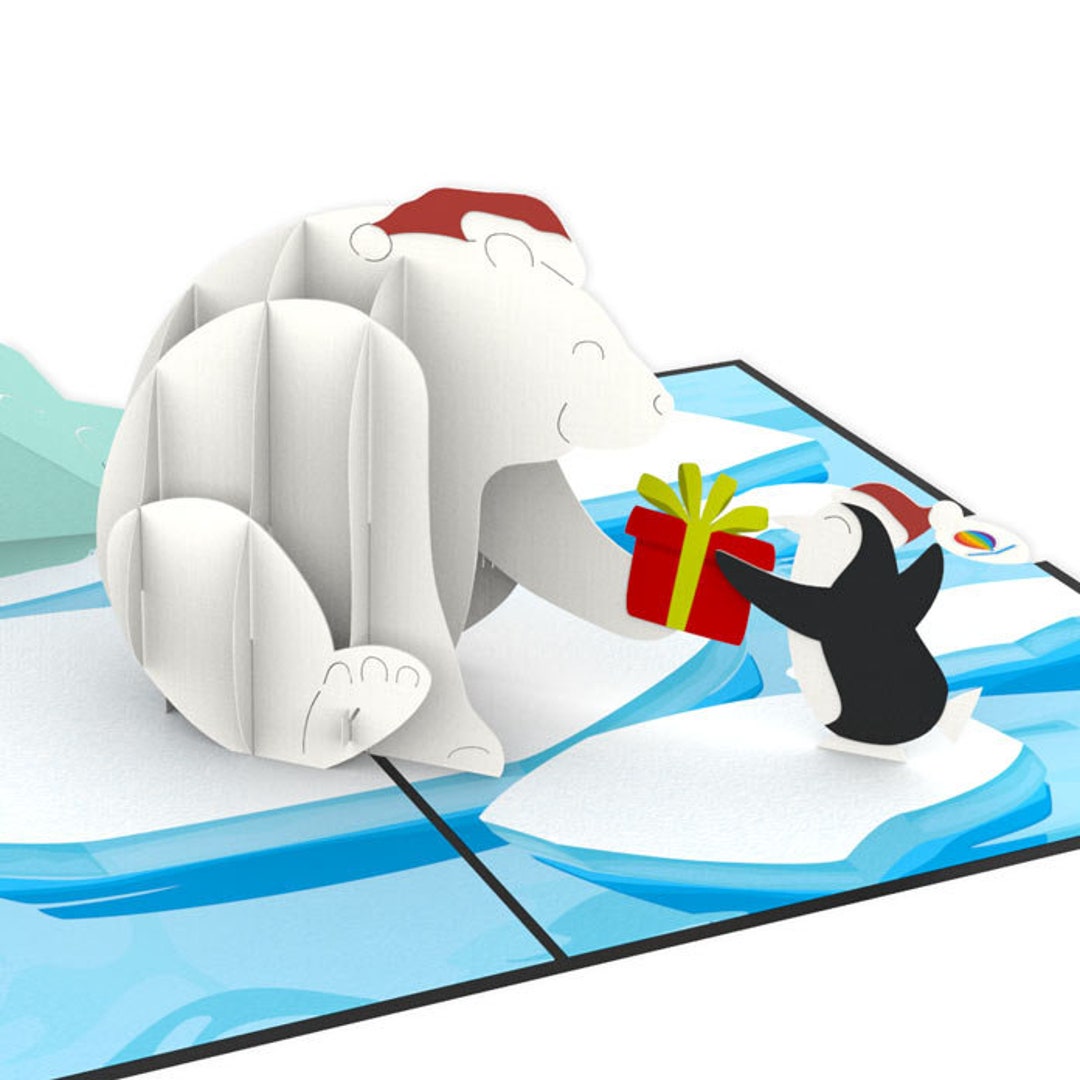 Bear and Penguin Pop up Card, 3D Christmas Card, Christmas Pop up Card ...