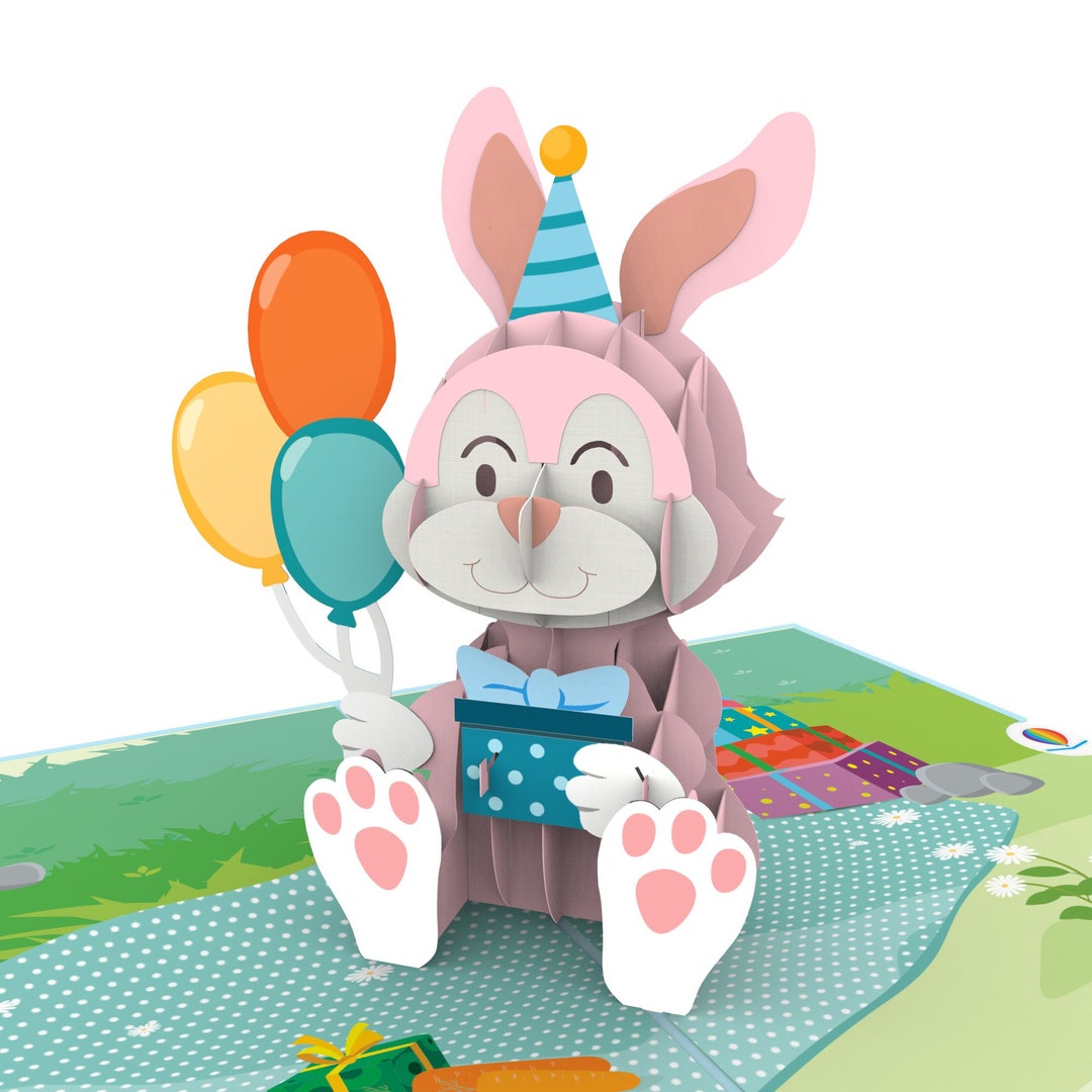 Bunny Birthday Pop up Card, Birthday Pop up Card, Pop up Birthday Card ...