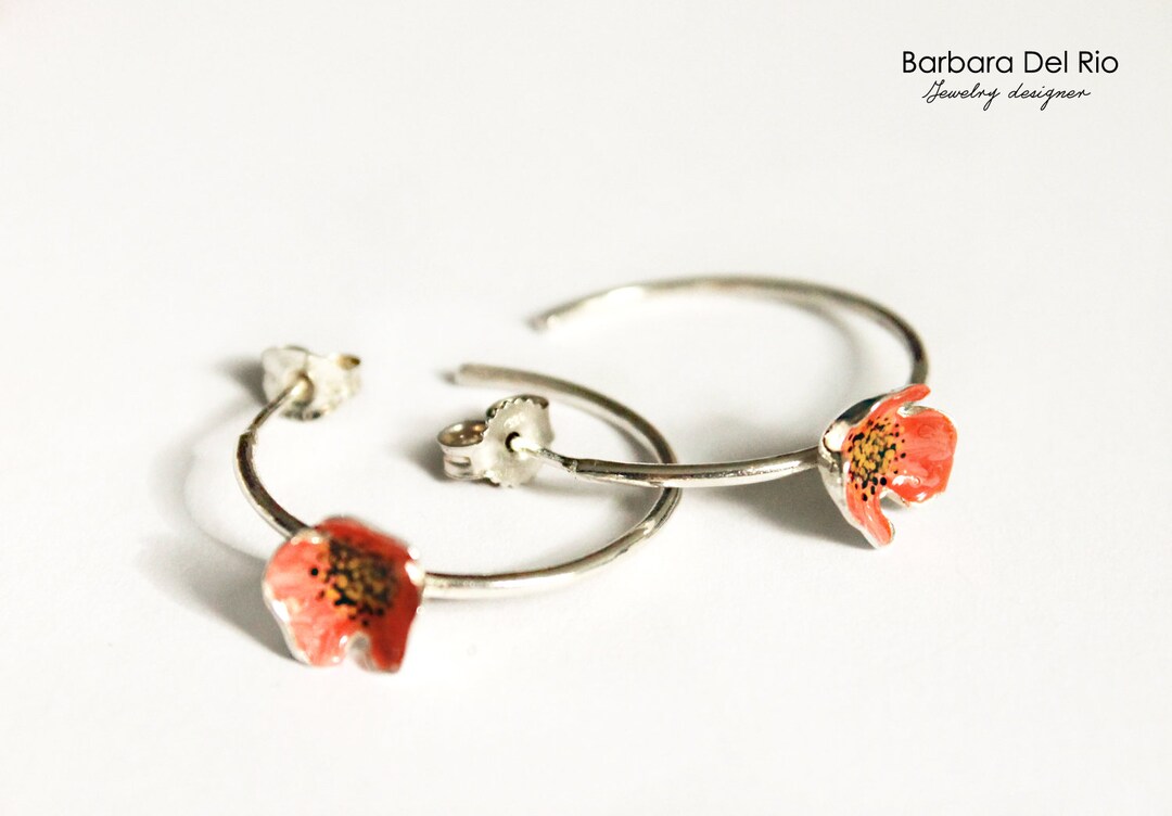 Peach Pink Flower Hoop Earrings - Large Size - Etsy
