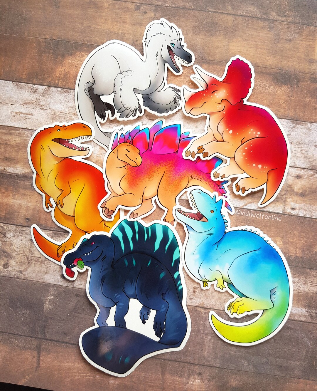 Party Dino Bundle - 6 Clear Vinyl Die Cut Stickers, Raptor, Stego, Rex ...