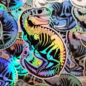 T-rex Skeleton Vinyl Holographic Sticker 10cm Holographic, Dinosaur ...