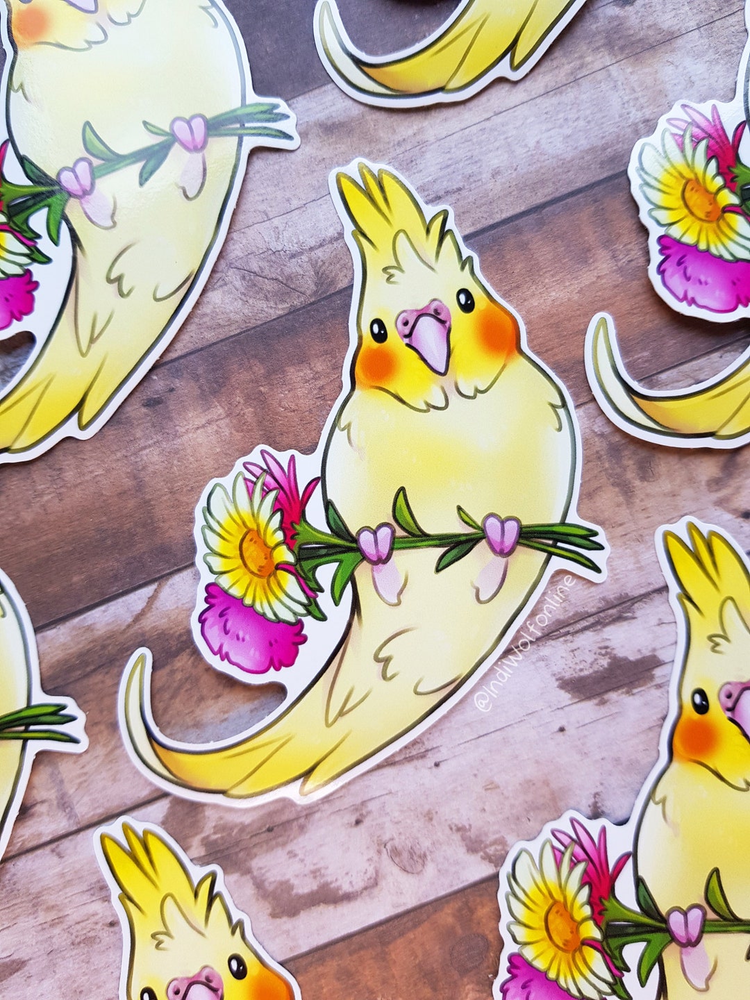 Cu-tiel Vinyl Die Cut Sticker 10cm Cute Cockatiel, Flowers, Pet Bird ...