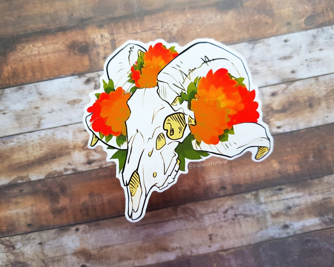 Chrysanthemum - Vinyl Die Cut Sticker | 10cm | Ram Skull, Gothic ...