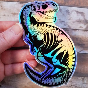 T-rex Skeleton Vinyl Holographic Sticker 10cm Holographic, Dinosaur ...