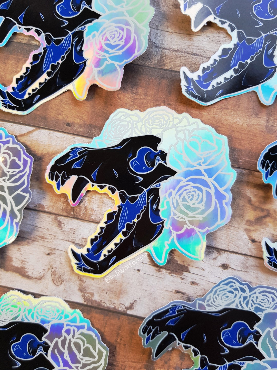 Negative Wolf Skull - Vinyl Holographic Sticker | 8x8cm | Holographic ...