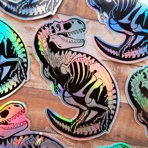 T-rex Skeleton Vinyl Holographic Sticker 10cm Holographic, Dinosaur ...