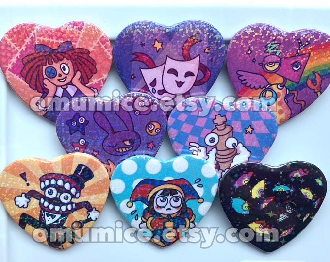 The Amazing Digital Circus Holographic Heart Pins!! Pomni, Caine ...
