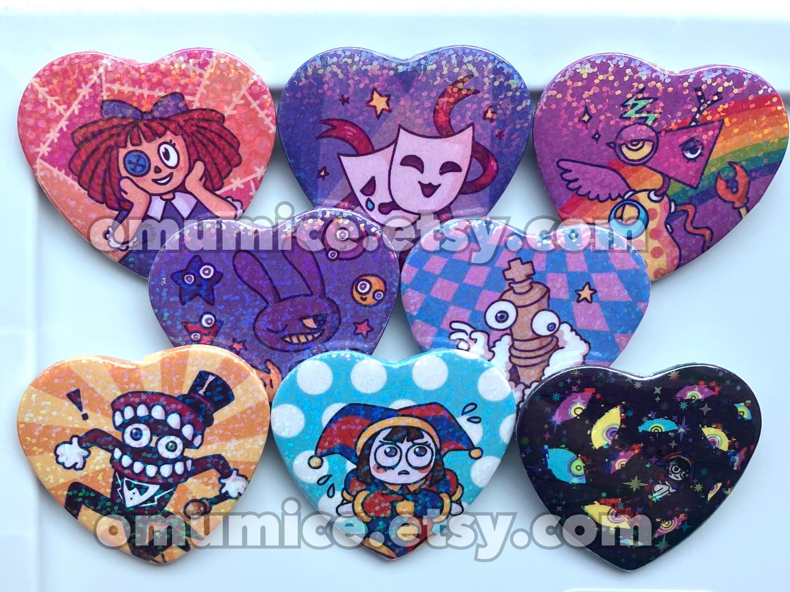 The Amazing Digital Circus Holographic Heart Pins!! Pomni, Caine ...