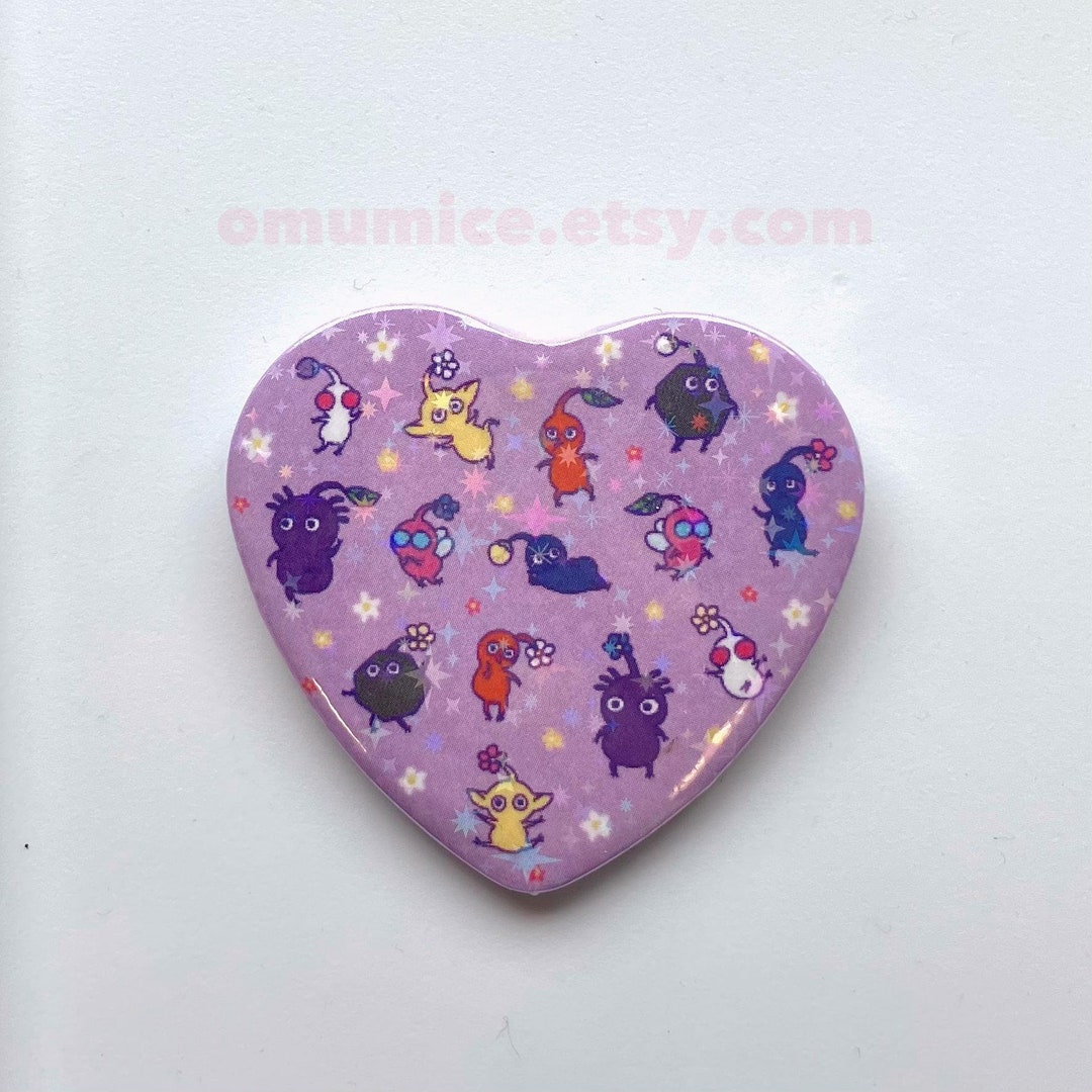 Pikmin Bloom Button || Holographic Heart Pin - Etsy
