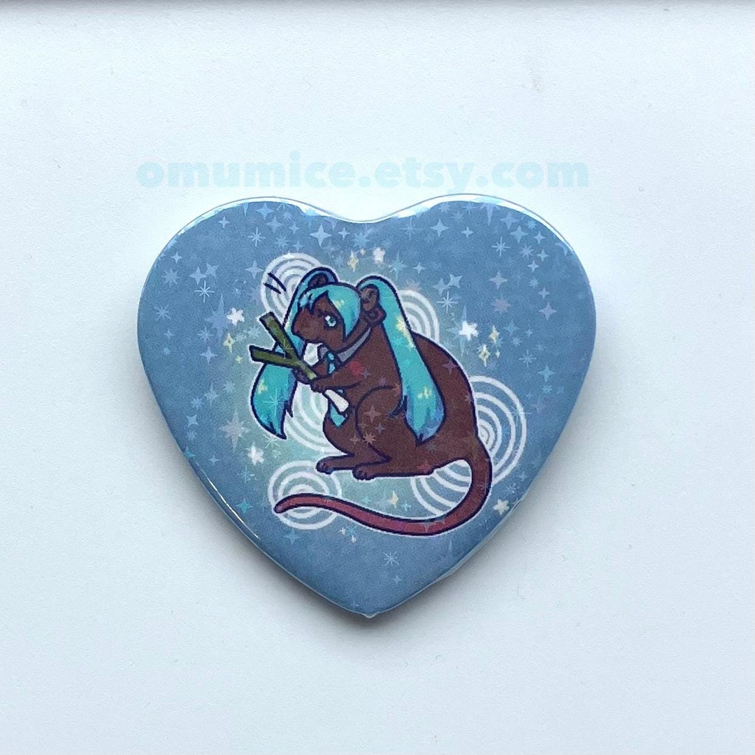Ratsune Squeaku Button || Hatsune Miku Rat Holographic Heart Pin - Etsy