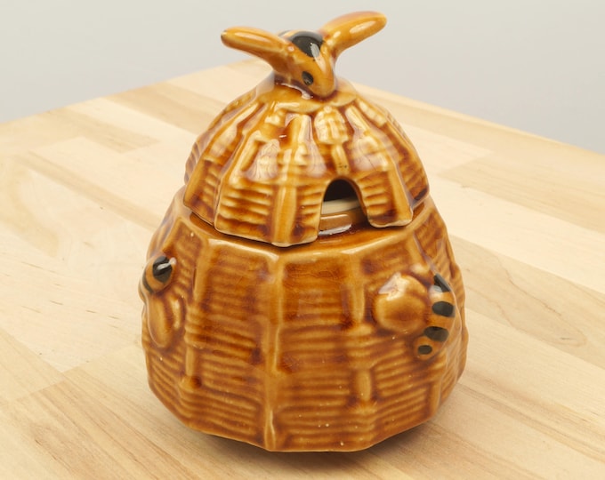 Handmade, Miniature Glazed Stoneware Pottery Honey Bee Skep House Crock ...