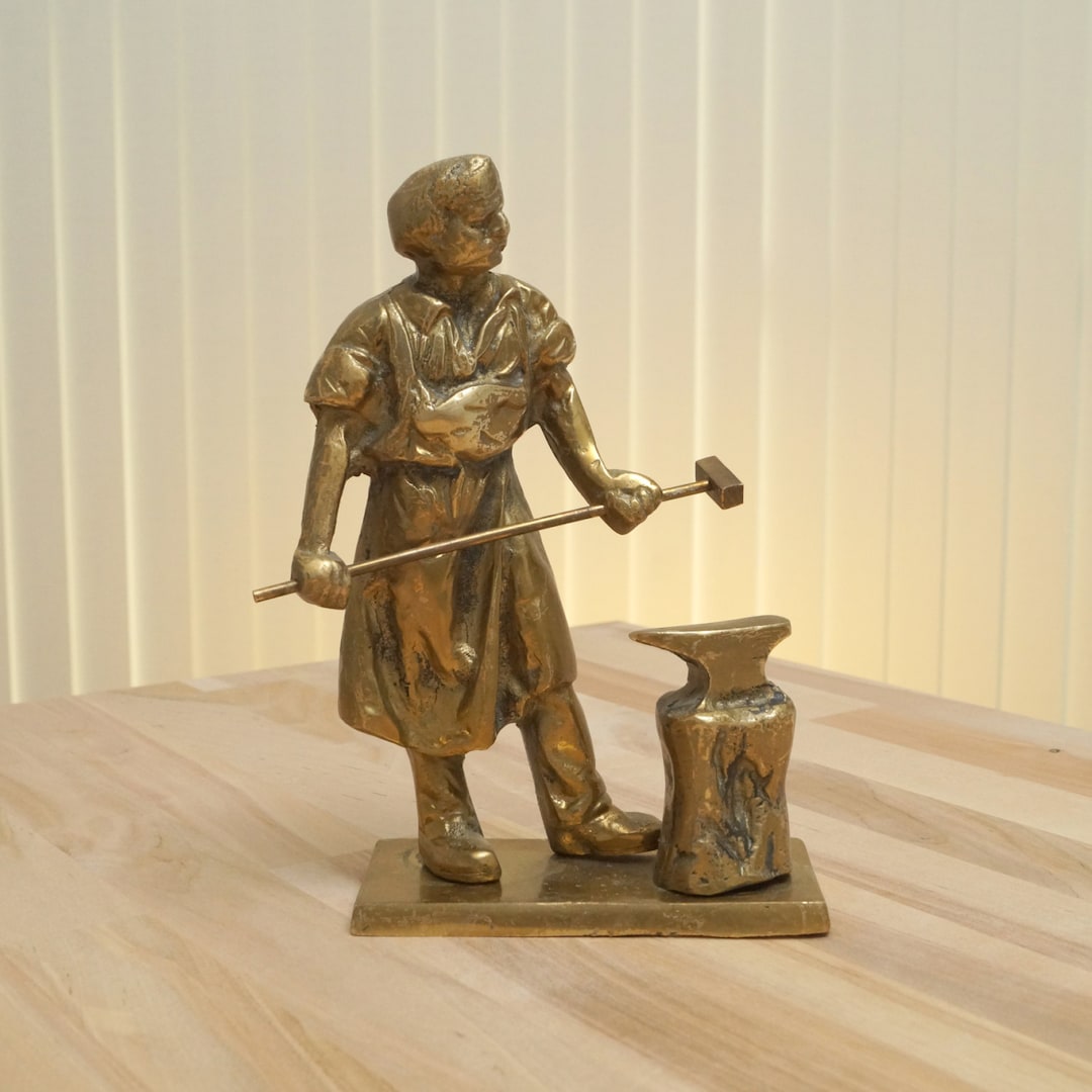 Brass Model of A Blacksmith at Work - on Stand - Solid and Heavy ...