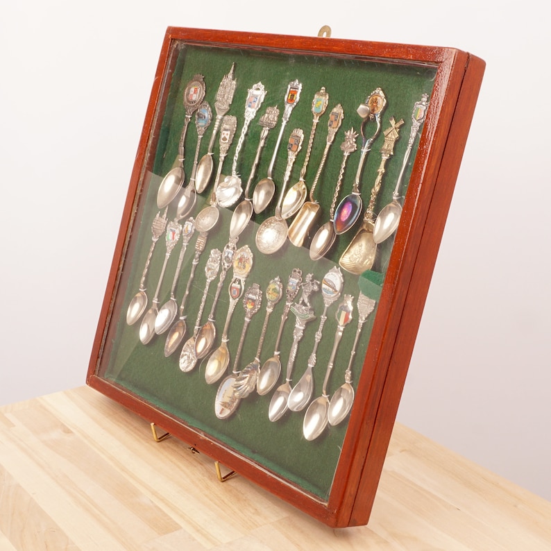 A Collection of Souvenir Spoons || World Wide || Vintage Wooden Frame ...