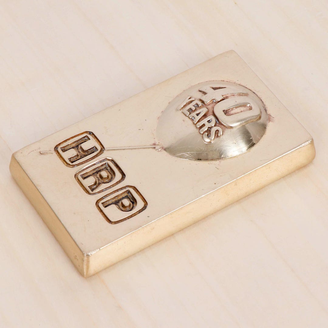 Commemorative Paperweight — “40 Years HRP” 1985 • Heavy Brass Desk ...