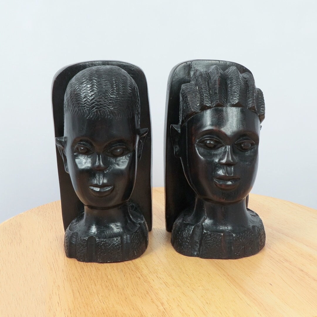 2 Bookends - Statues / Sculptures / Figures || Vintage Solid Wood ...