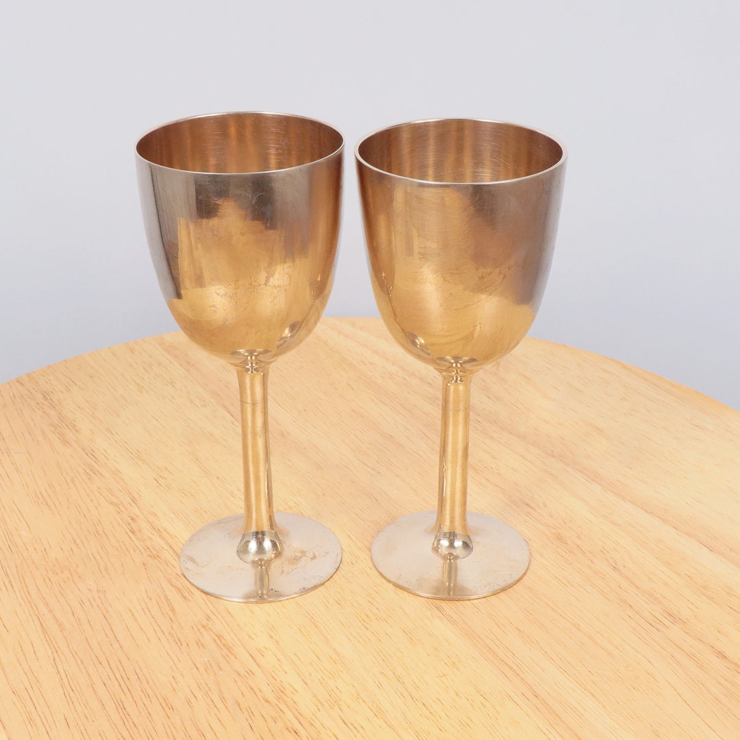 2 Goblets / Glasses / Two Brass Goblets / Brass Drinkware / Brass Wine ...