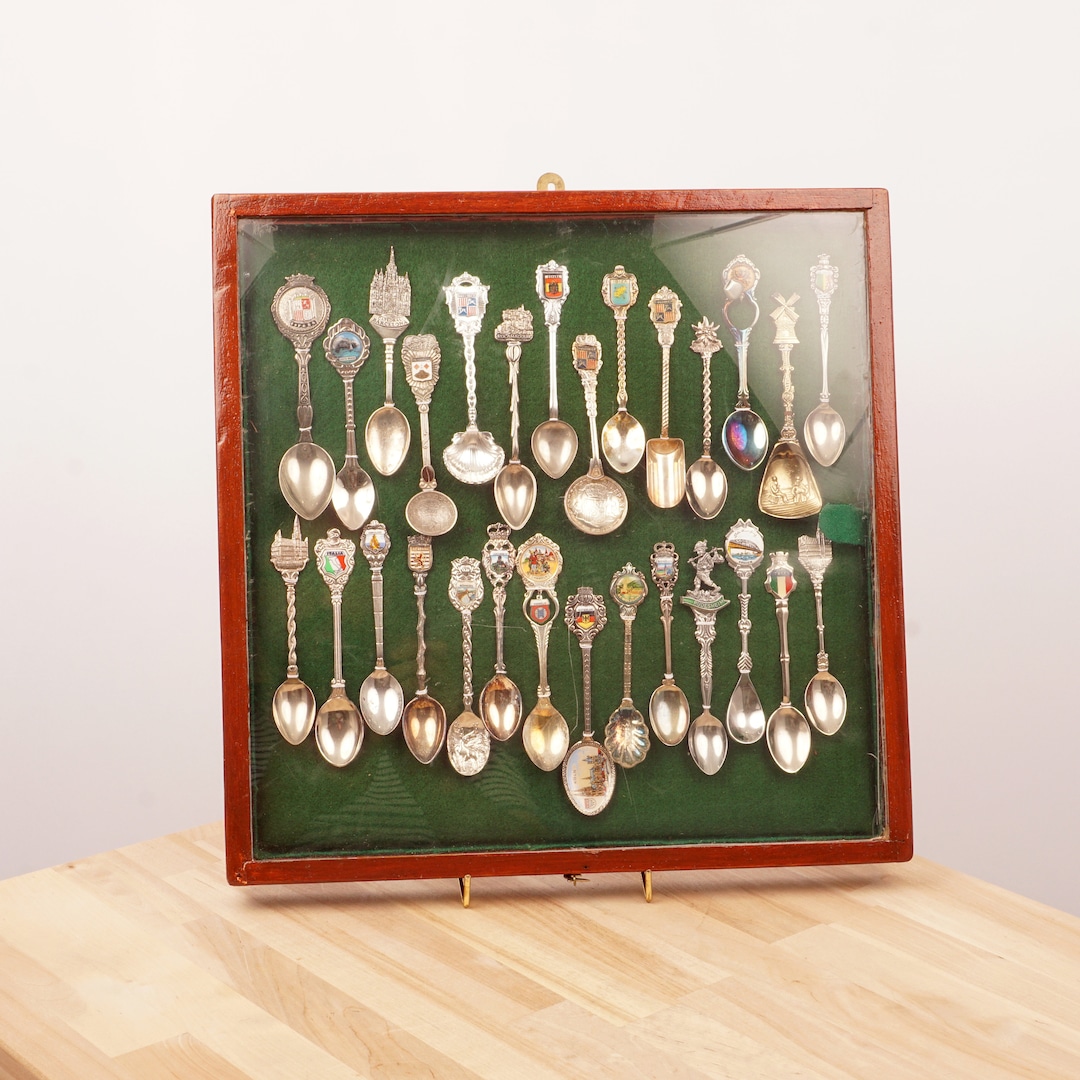 A Collection of Souvenir Spoons || World Wide || Vintage Wooden Frame ...