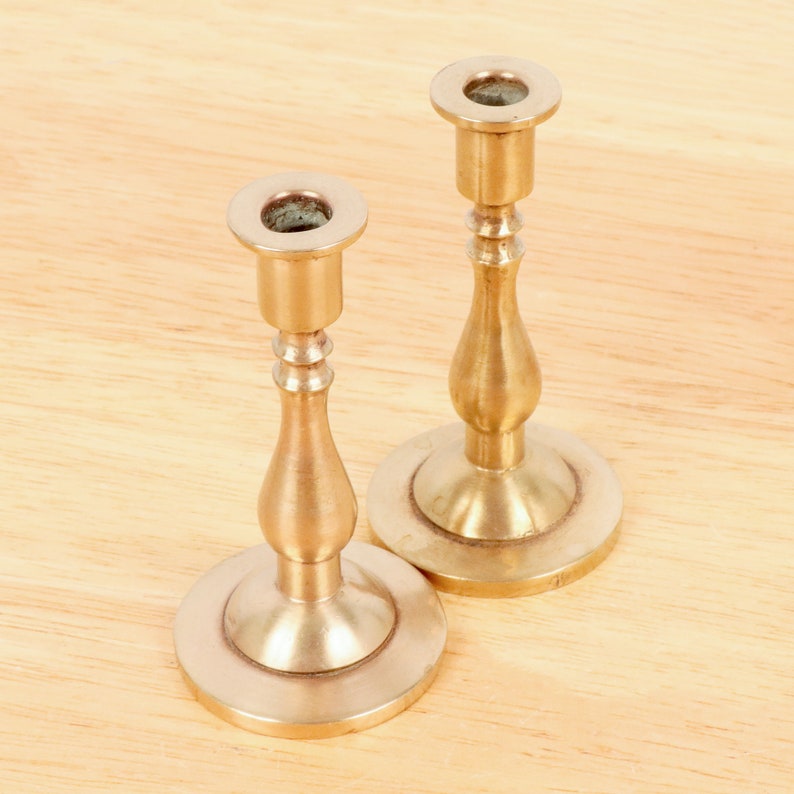 Candlestick Holders || Small Candle Holder Pair || Vintage Solid Brass ...