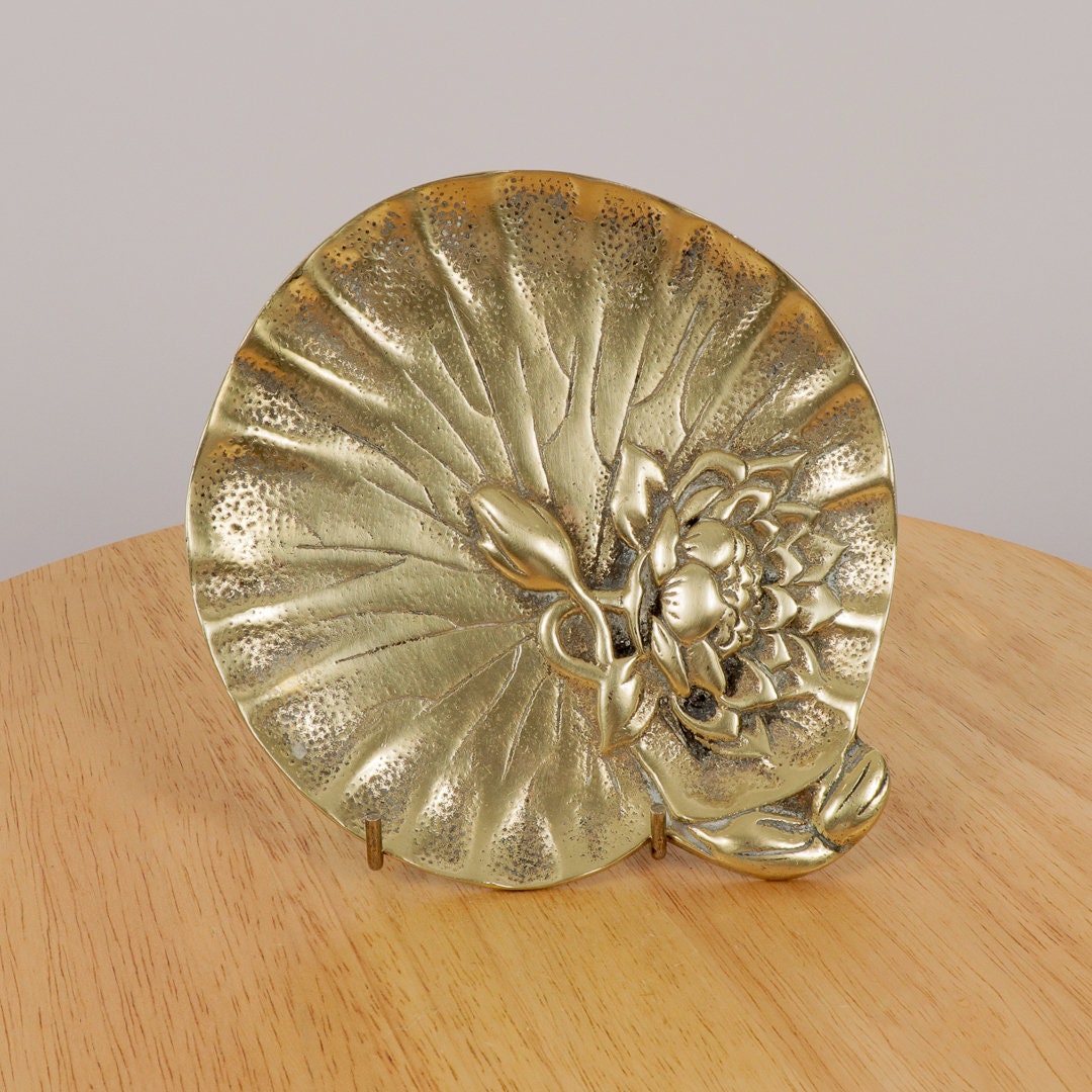 Water Lily Tray / Plate || Vintage Heavy Solid Brass Plate - Etsy