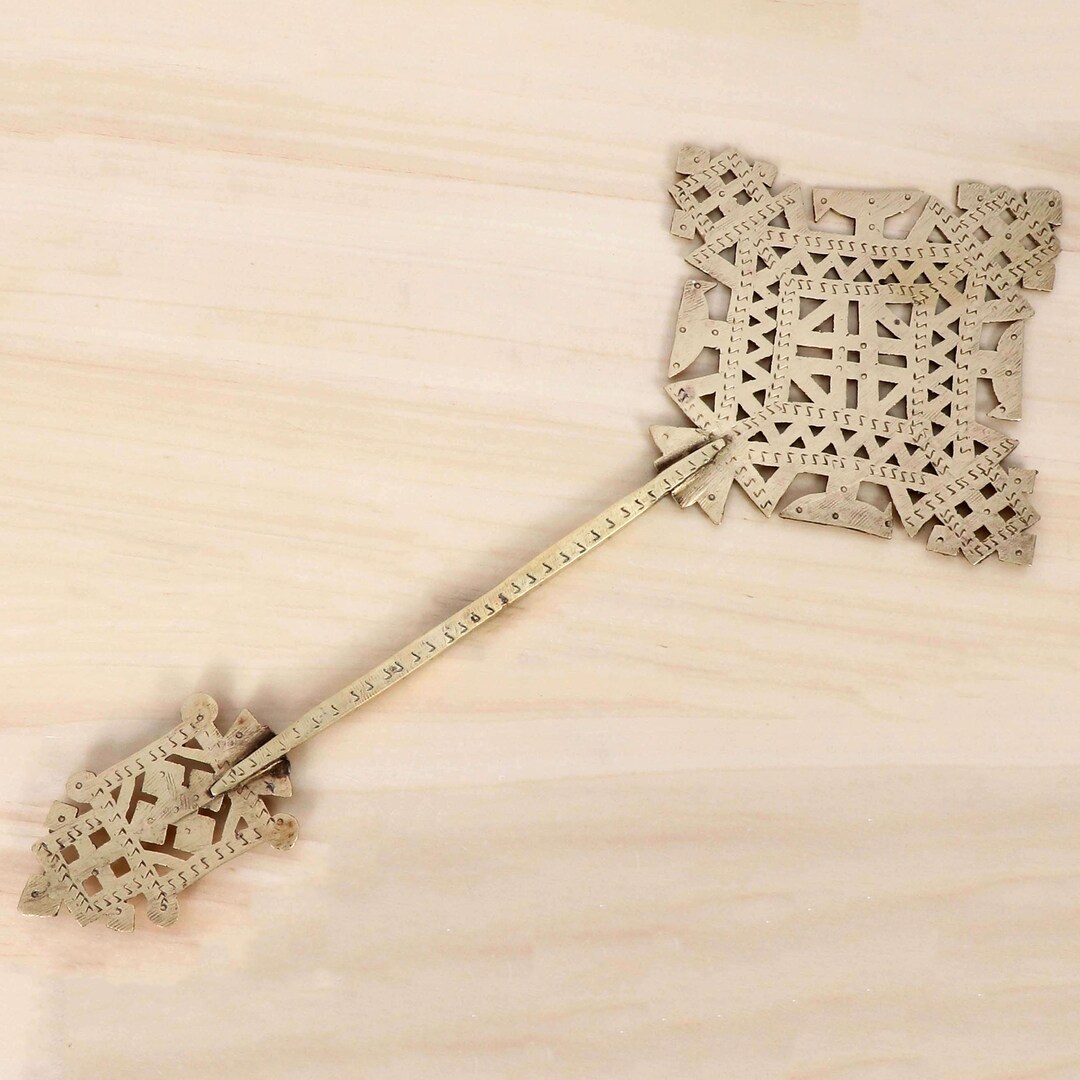 Ethiopian Brass Ceremonial Cross Whisk | Handcrafted Geometric Cross ...