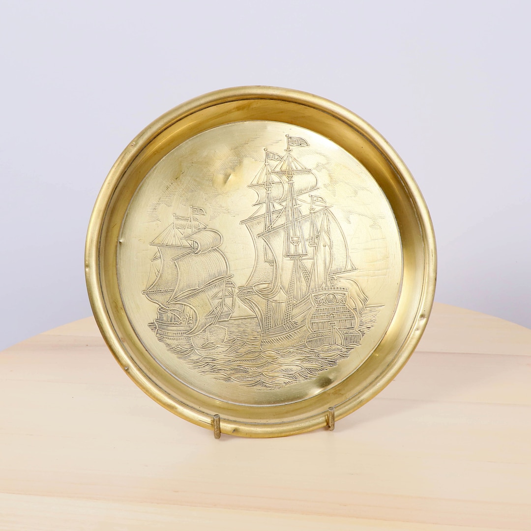 Dish / Plate / Tray || Ship / Boat Design || Nautical || Vintage Brass ...