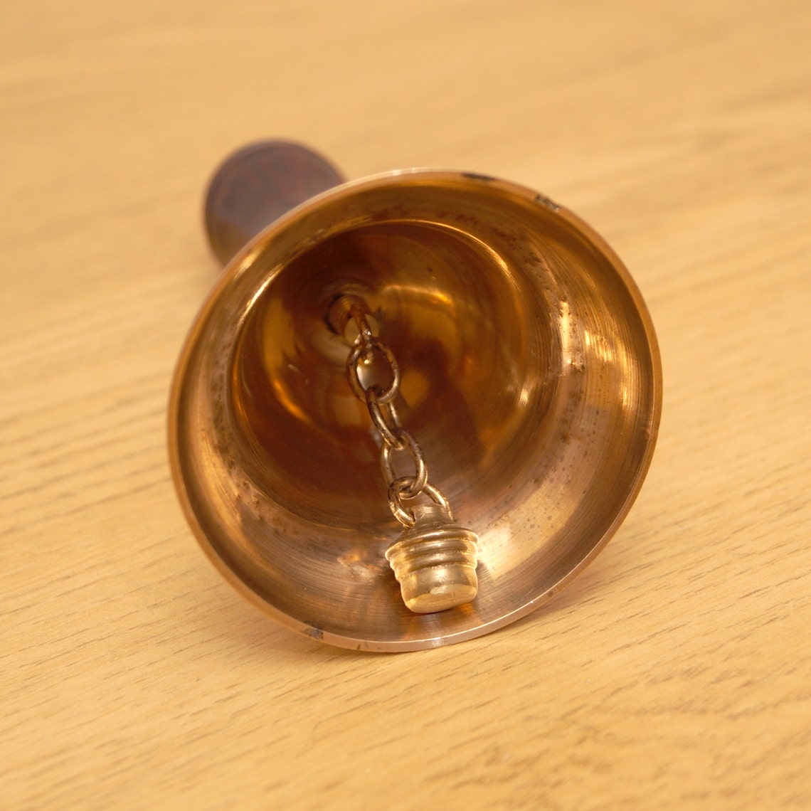 Vintage Solid Brass Desk Bell Dark Brown Wood Handle - Etsy