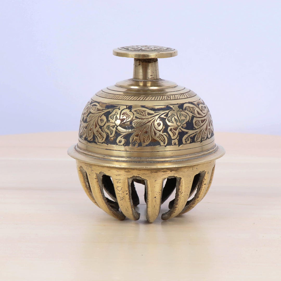 Vintage Solid Brass Elephant Claw Bell – Handcrafted Floral Design ...