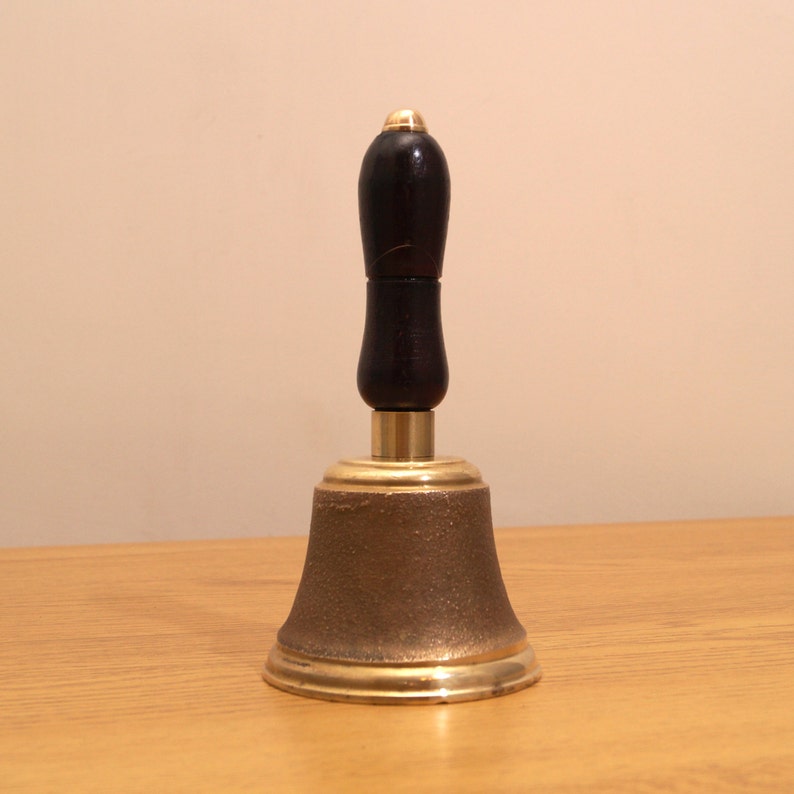 Vintage solid brass school bell Dark brown wooden handle | Etsy