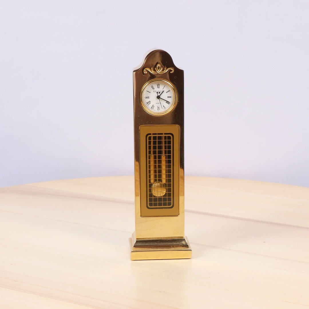Vintage Solid Brass Mini Grandfather Clock / Desk Clock Figurine ...
