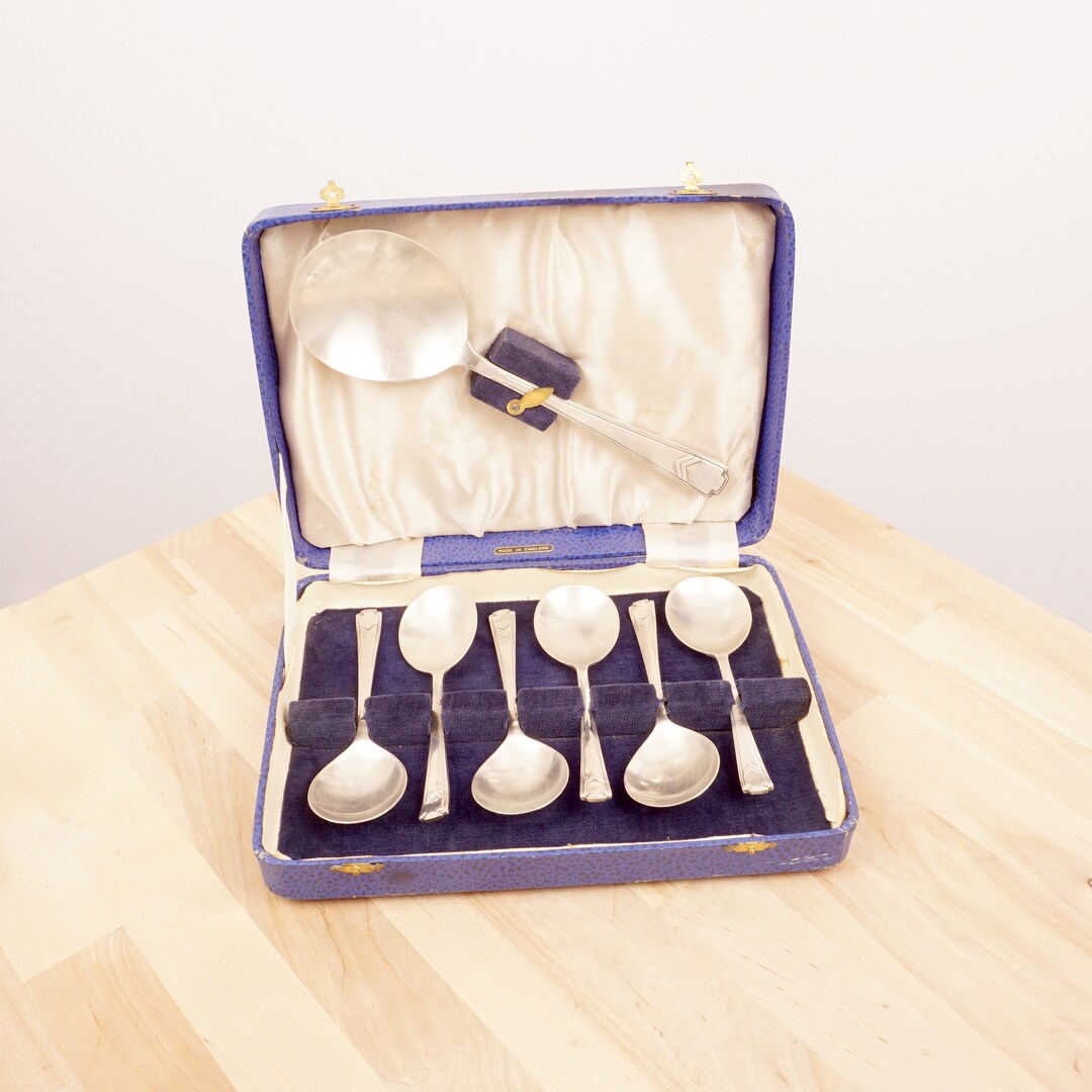 6 + 1 Spoon Set || Blue Original Box || Made in England || EPNS || Rd ...