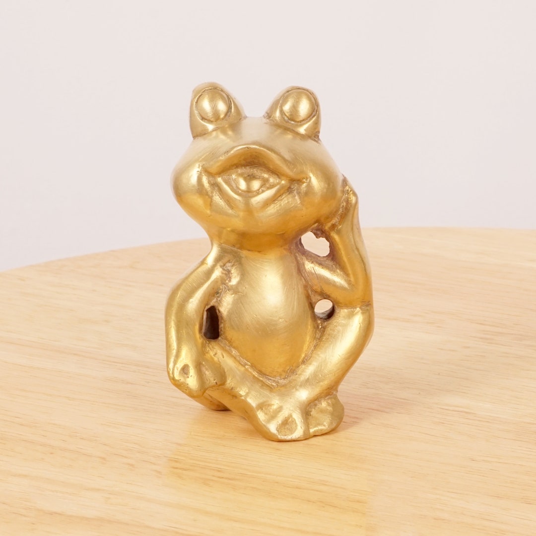 Excited Frog Statue || Vintage Solid Brass Frogling Sculpture ...