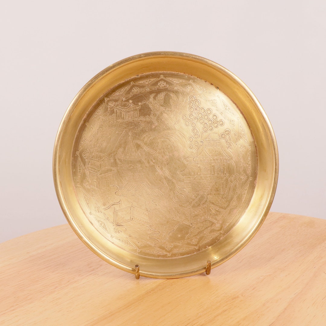 18 Cm Plate / Dish / Tray || Vintage Solid Brass || Village Scene ...