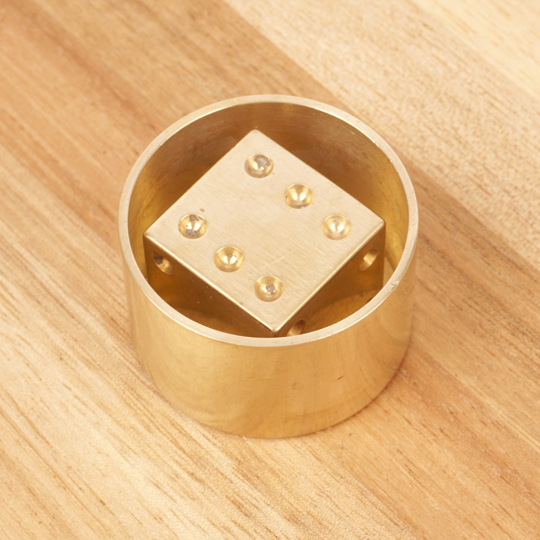 Dice With a Holder || Vintage Solid Brass || Brass Cube Dice in Cylinder Case - Etsy