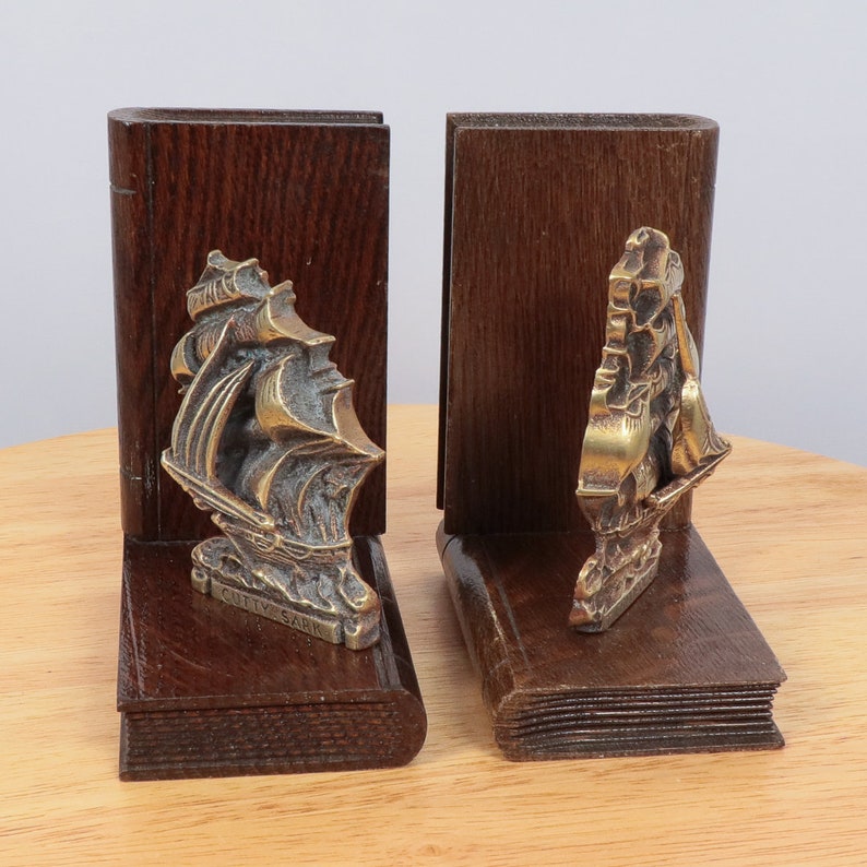Bookends || Vintage Heavy Wood and Solid Brass Ship - Cutty Sark ...