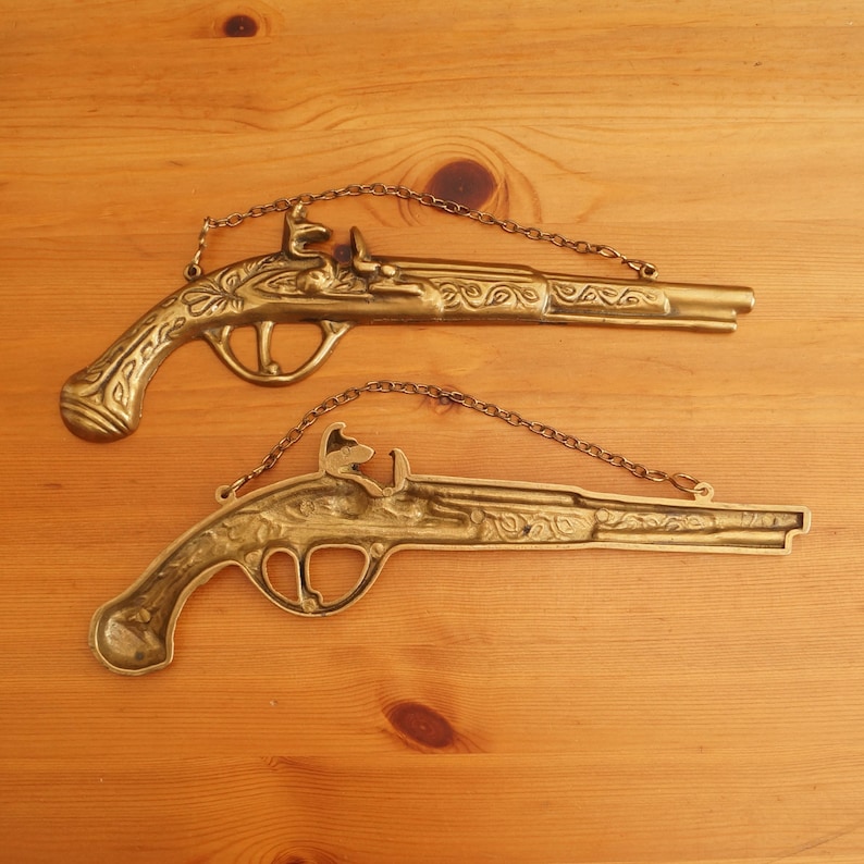 Brass decorative gun set vintage wall decor High | Etsy