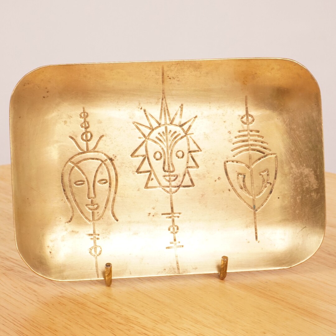 Rectangle Tray Plate || Three Faces || Vintage Solid Brass || Abstract ...