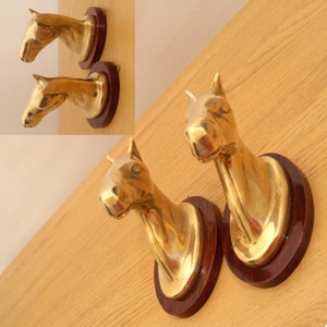 2 Horse Head Wall Hanging || Vintage Solid Brass on Wooden Base - Etsy