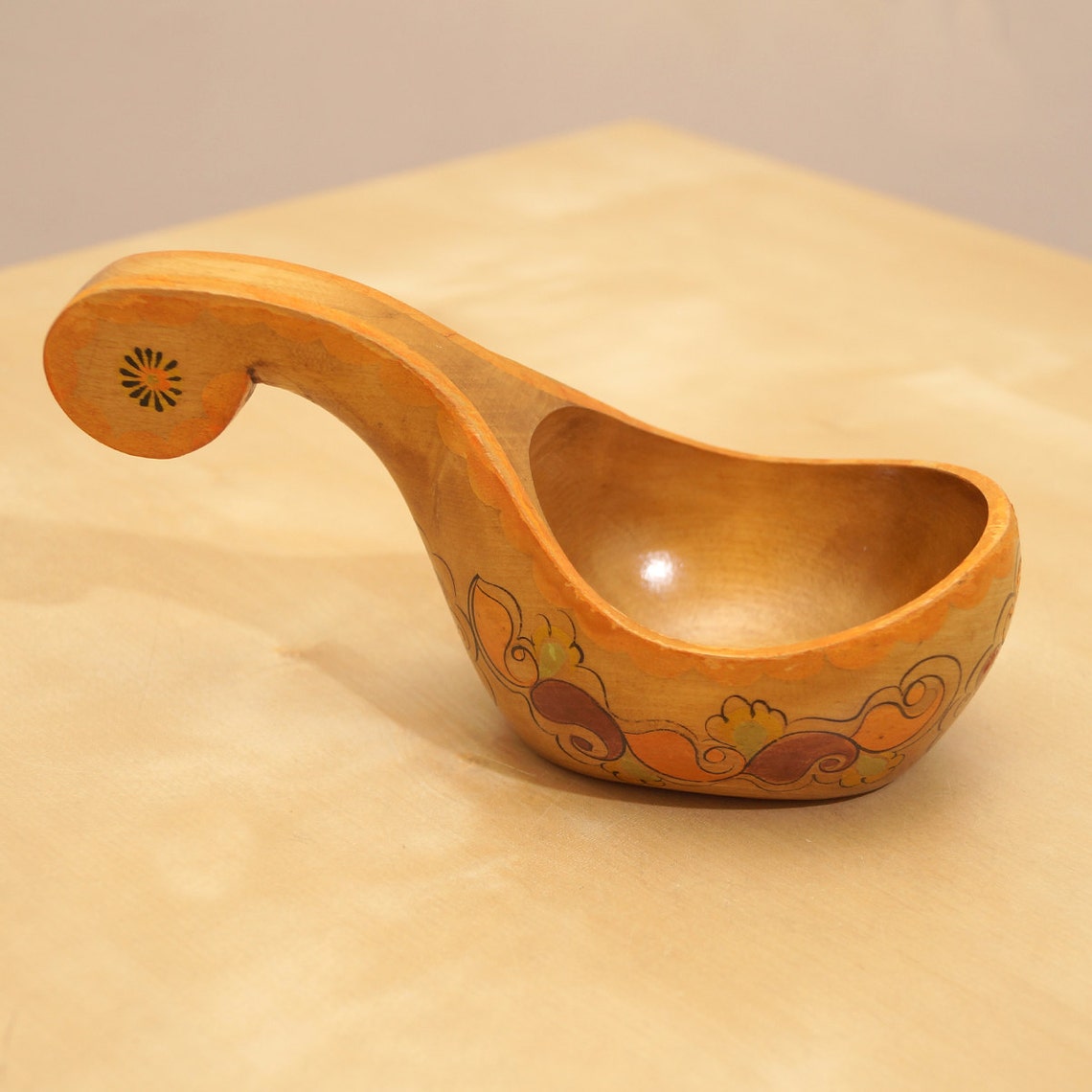 Vintage Wood Tray / Bowl || Floral Wave Design - Etsy