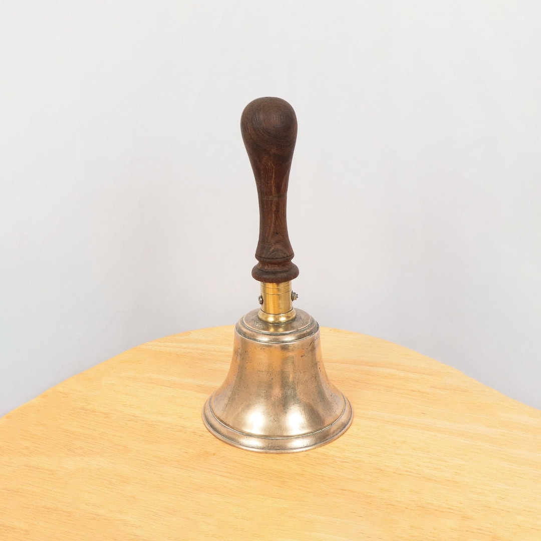 Antique Hand Bell |with Brown Wood Handle || Vintage Solid Brass Hand ...