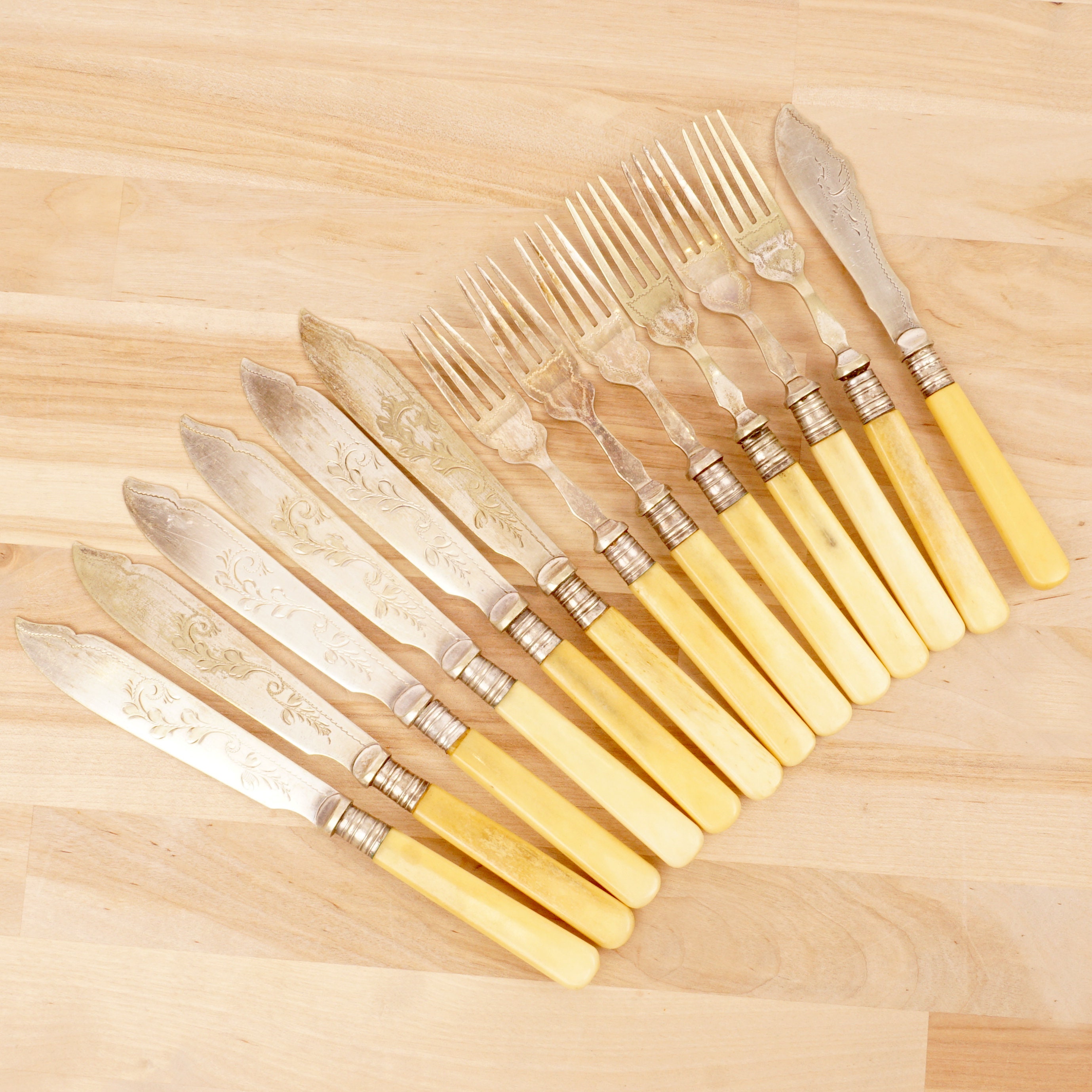 Antique Dinner fork and knife set for 6 people with an | Etsy