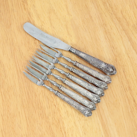 Antique Set of 6 Cake Forks With a Knife English Silver - Etsy UK