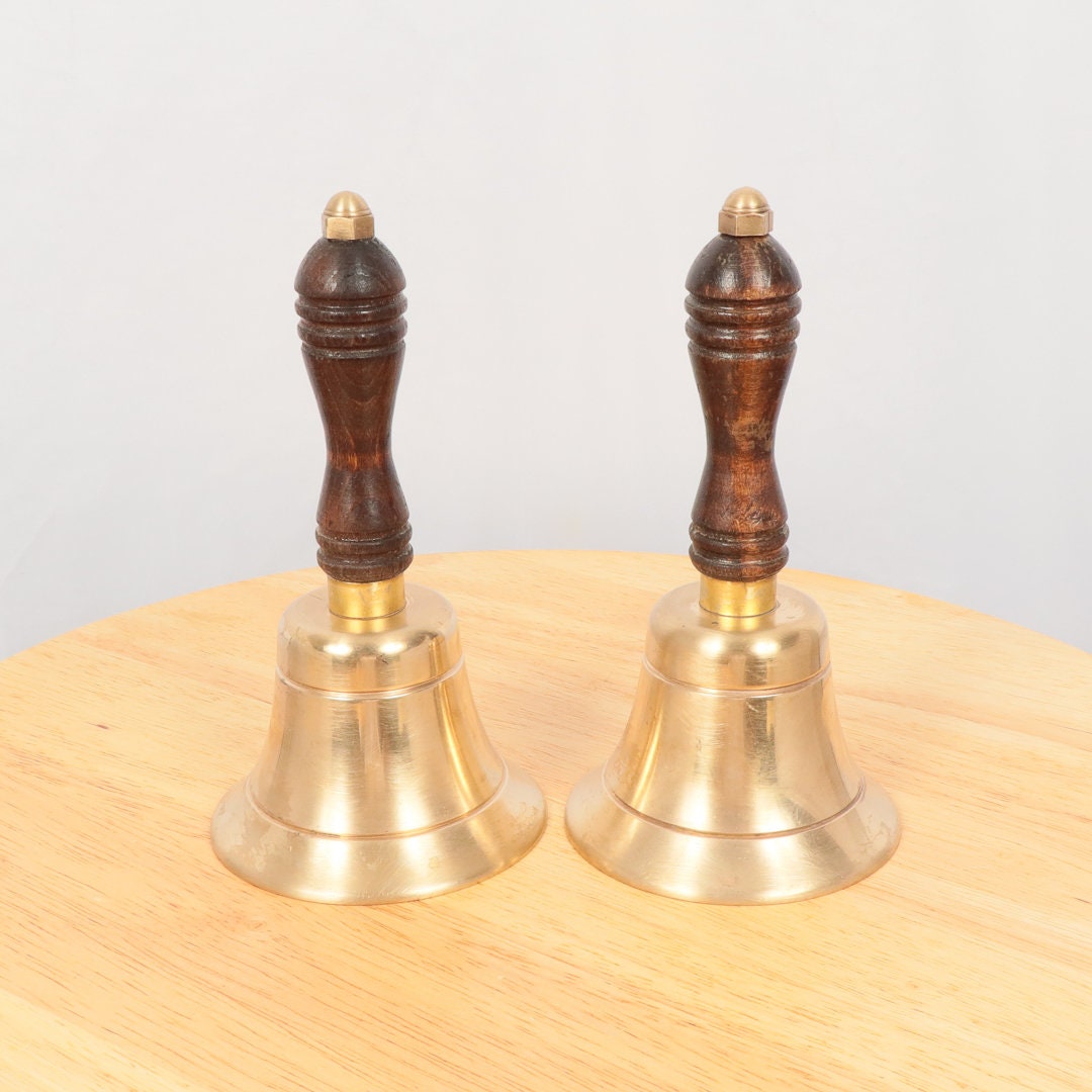2 Desk Bells || Vintage Solid Brass and Wood || Set of 2 Bells - Etsy