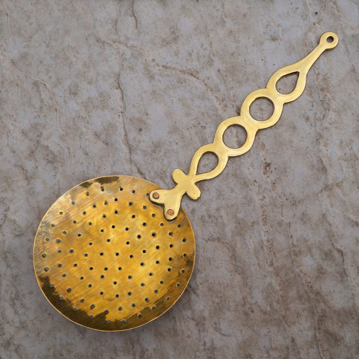 Large brass spoon with small holes vintage decorative | Etsy