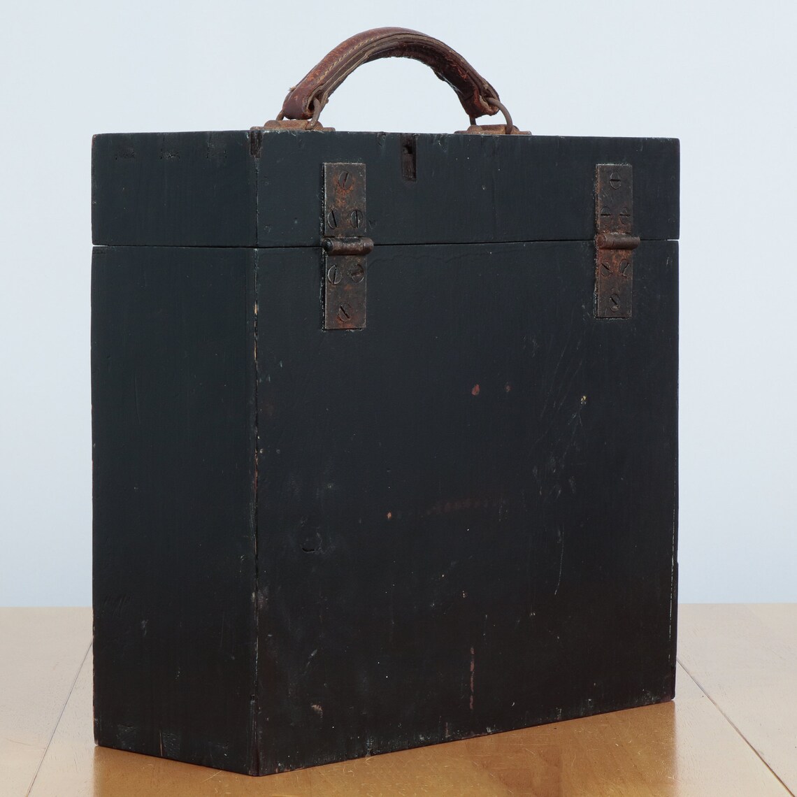 Wood Box / Case With Leather Handle || Vintage Solid Wood - Etsy