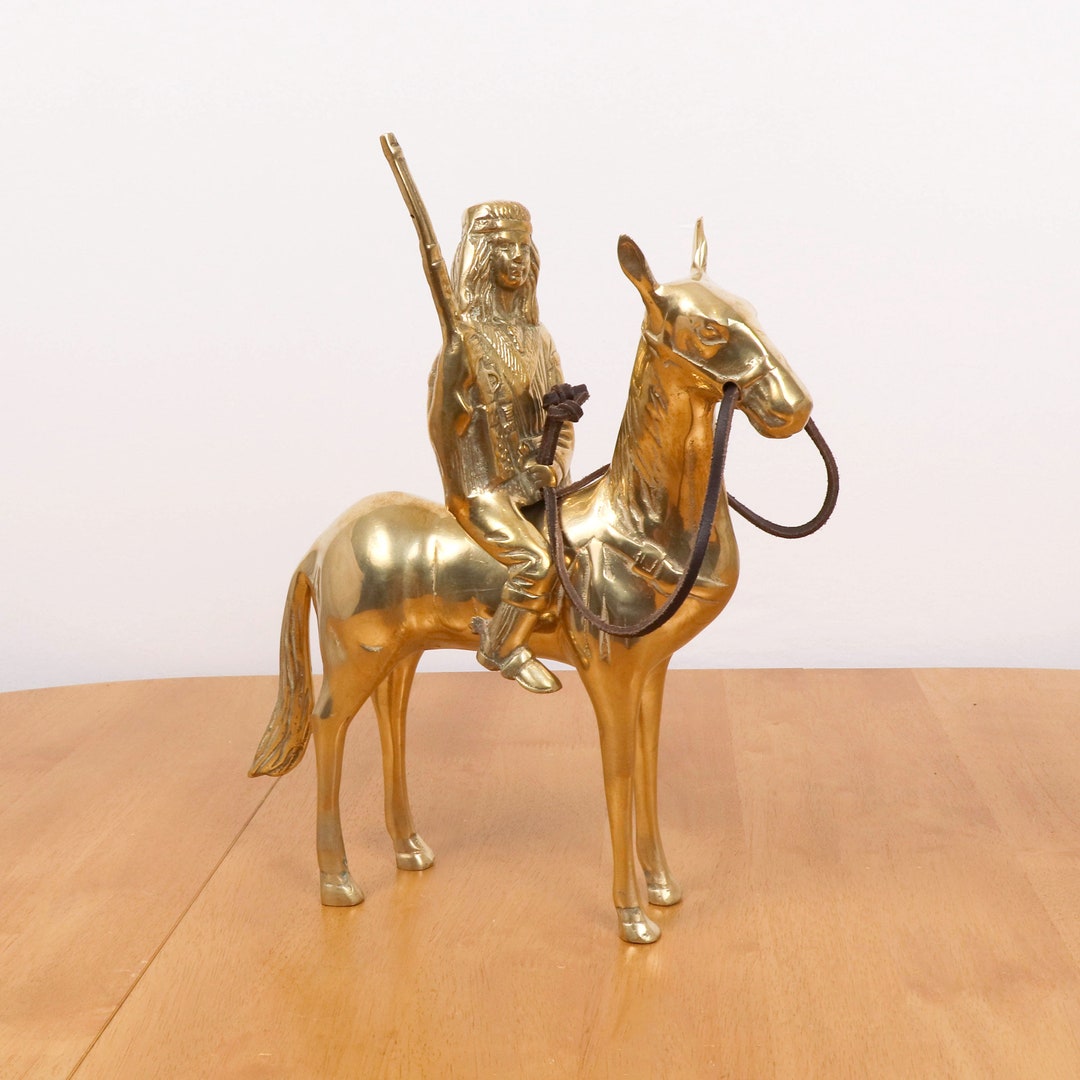 First Nation Man on a Horse Sculpture / Indian With Horse Figurine ...