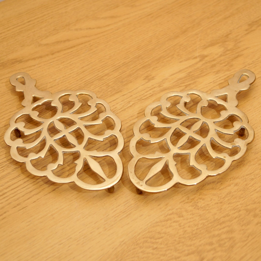 2 Vintage Solid Brass Kettle Stand || Set of Tea / Coffe Pot Stand - Etsy